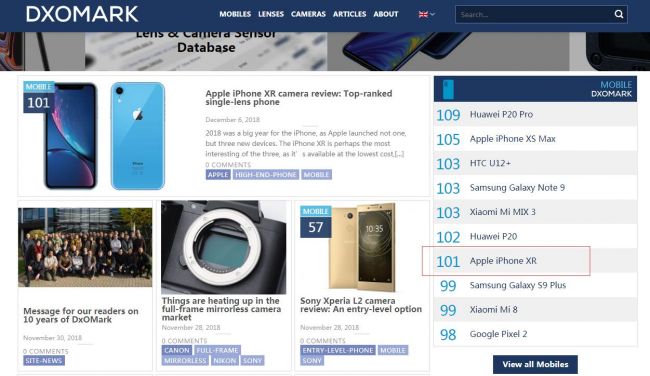 最强单摄机型？DxOMark公布iPhone XR拍照分数：101分_百科TA说