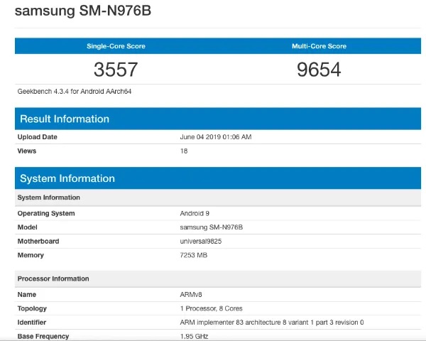 Geekbench曝光两款Galaxy Note 10机型跑分 代号SM-N976V/N976B_百科TA说