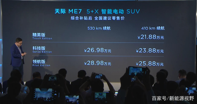 补贴后21.88万起，天际ME7今日正式上市_百科TA说