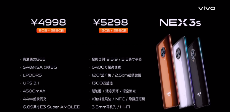 vivo NEX 3S发布：搭载高通骁龙865芯片，售价4998元起_百科TA说