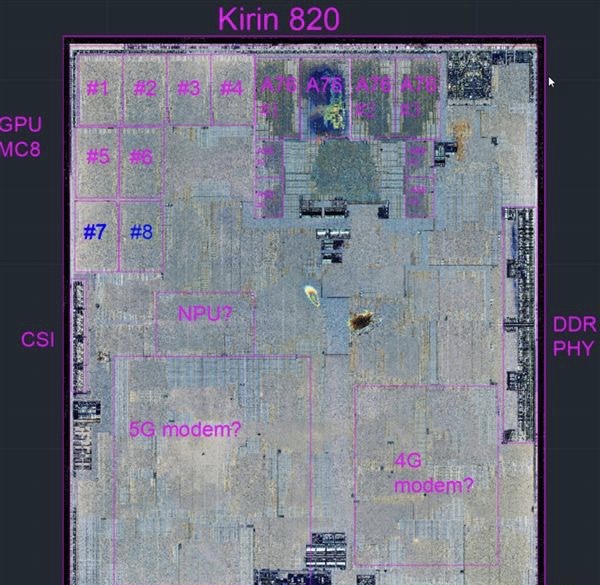 芯片分析图揭开真相，麒麟820或为麒麟985屏蔽俩GPU芯片而来_百科TA说