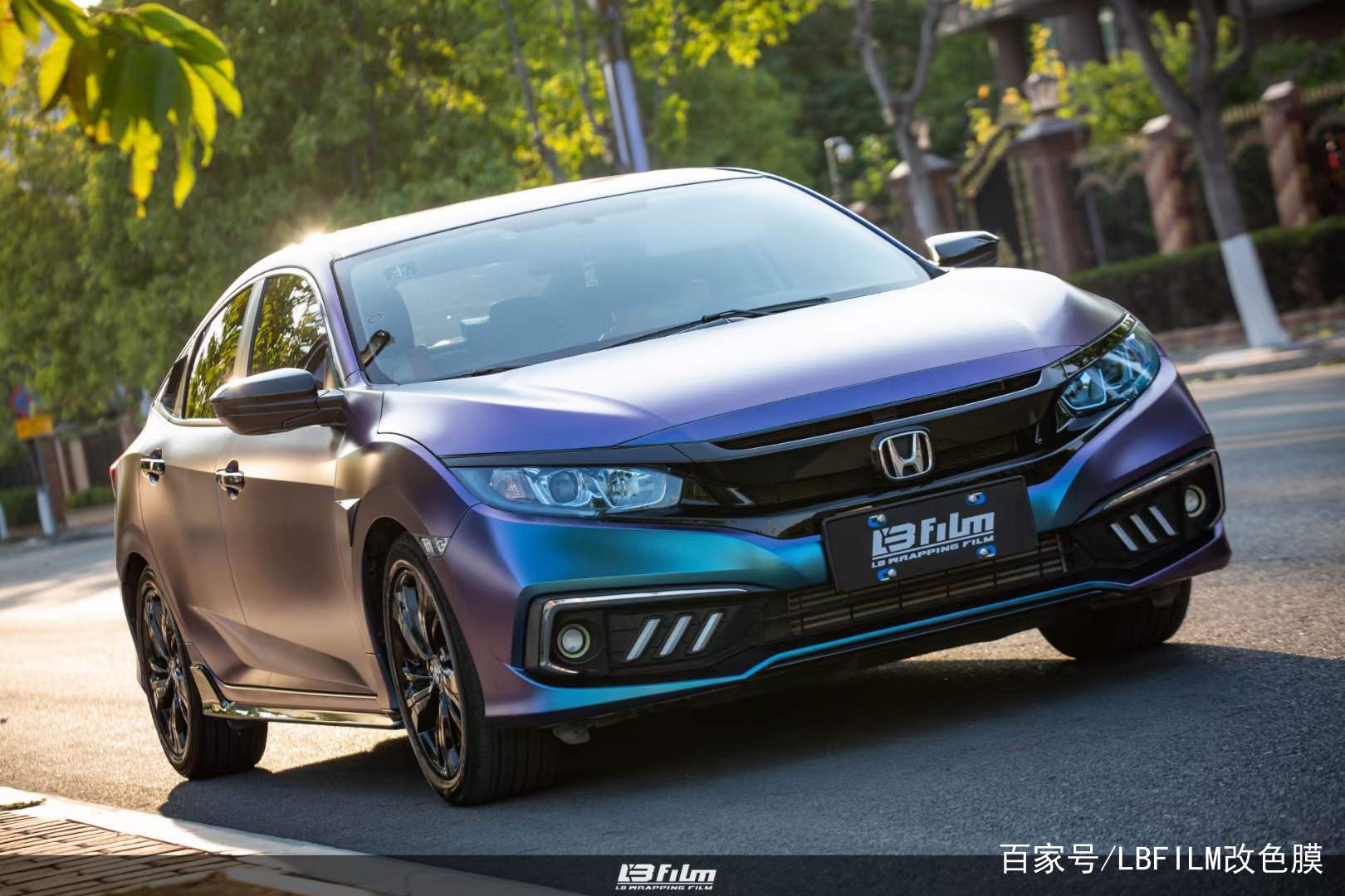 可甜可盐—本田思域贴膜LB FILM改色膜哑面金属紫魅蓝_百科TA说