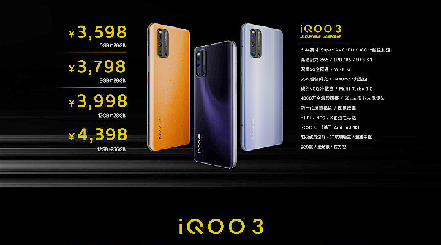 3598元起！vivo iQOO 3正式发布：骁龙865+UFS3.1+55W+振动马达_百科TA说