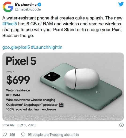 谷歌发布5G旗舰Pixel 5 搭载765G售价699美元_百科TA说